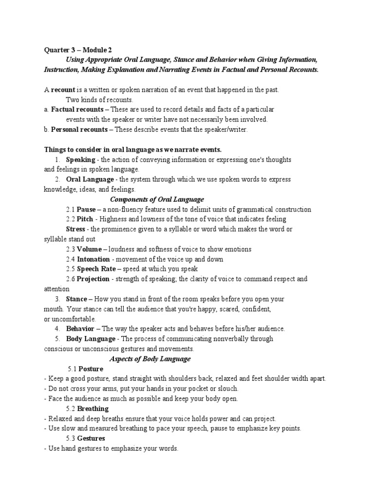 Quarter 3 - Module 2 | PDF | Body Language | Speech