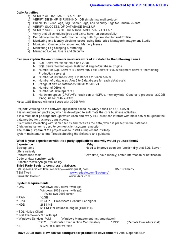 SQL Dba Interview Questions | PDF | Relational Database | Database Index