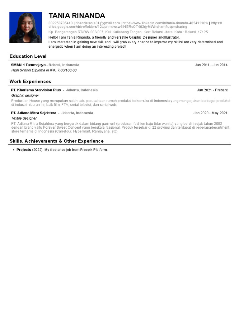 Tania Rinanda Resume | PDF