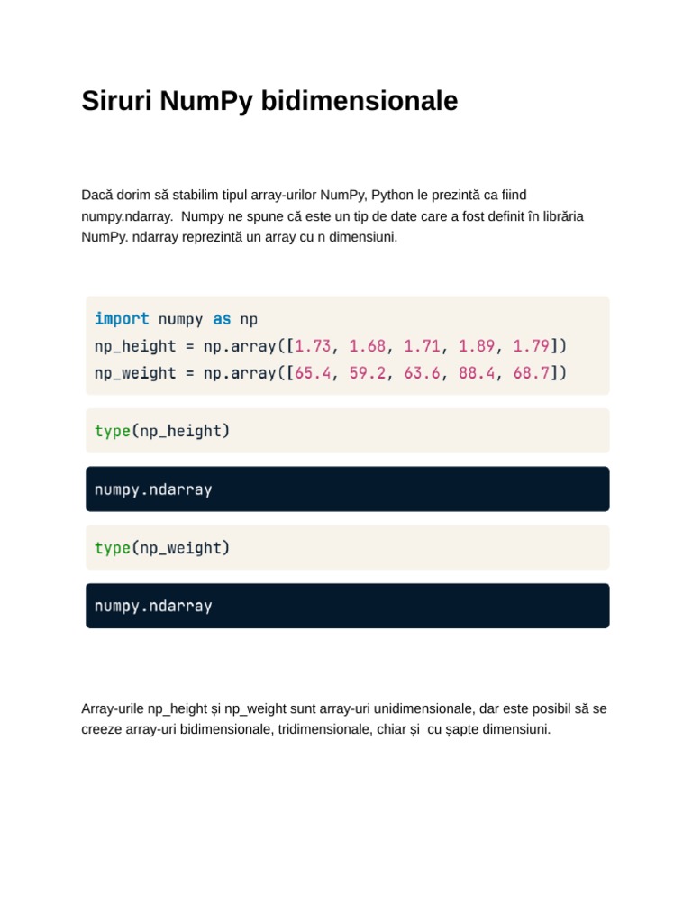 Siruri NumPy Bidimensionale | PDF Siruri NumPy Bidimensionale | PDF