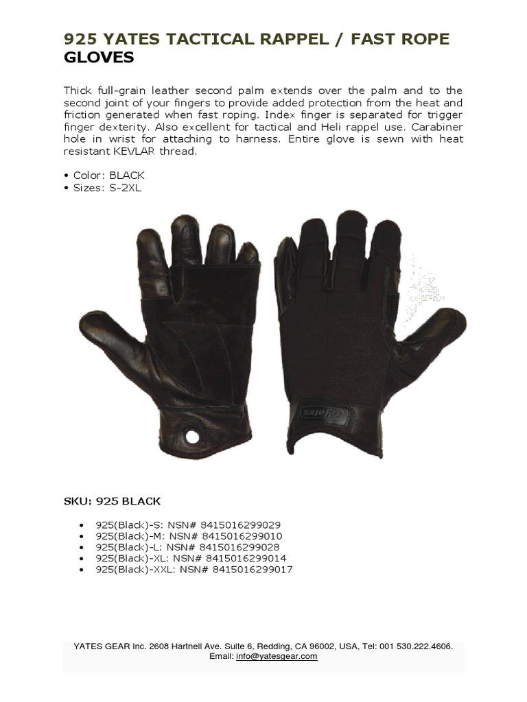 925 Yates Tactical Rappel Gloves | PDF