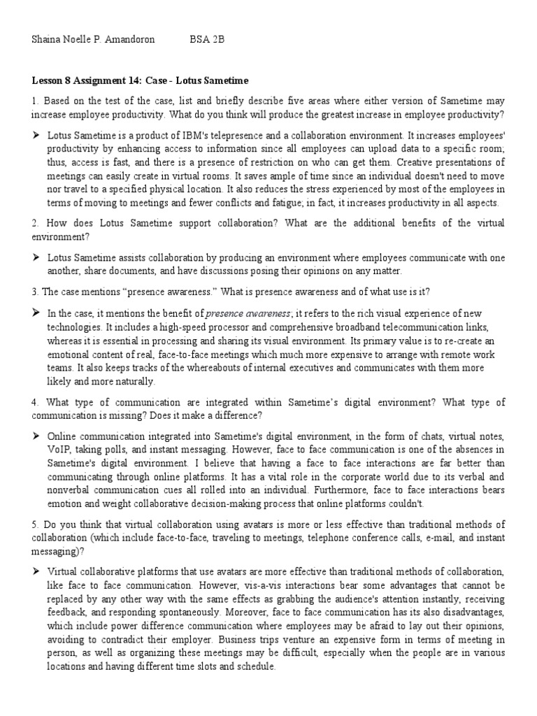 Lesson 8 Assignment 14 Case - Lotus Sametime | PDF | Cyberspace ...