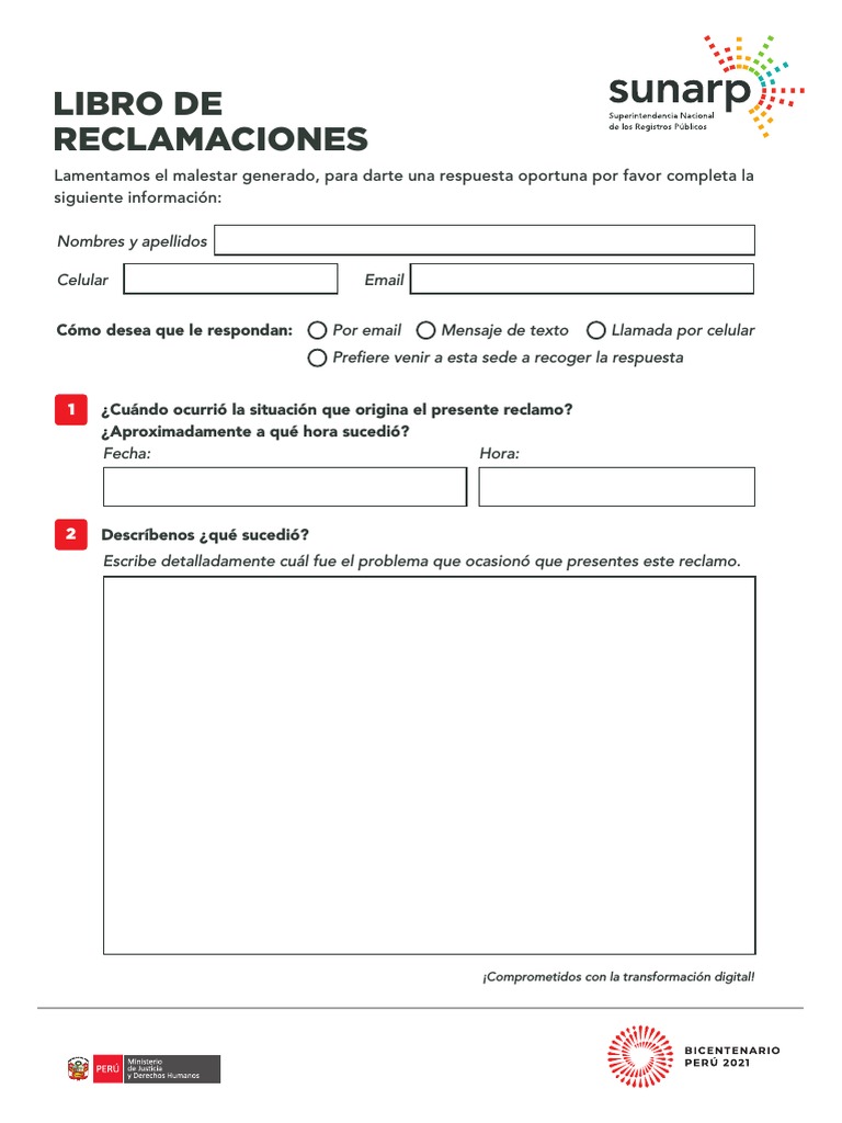 Formato Versión Física Libro de Reclamaciones A4 | PDF | Negocios