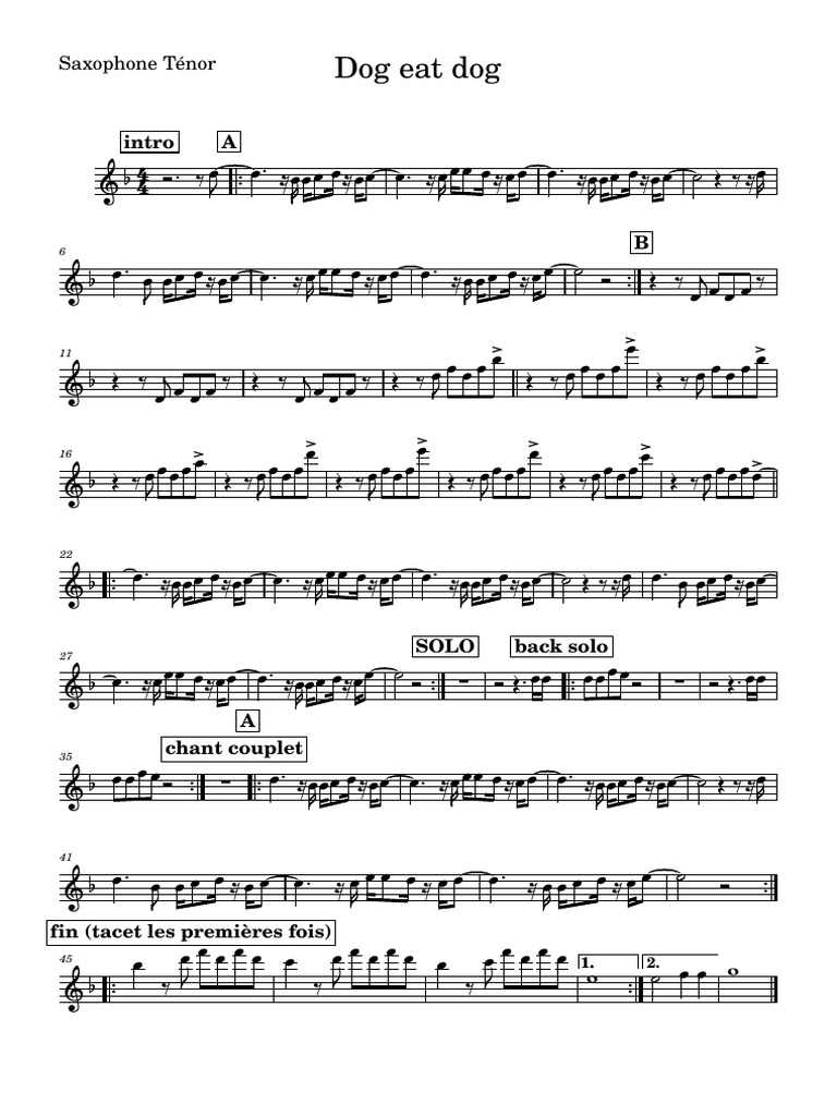 Dog Eat Dog-Saxophone Ténor | PDF | Saxophone | Classical Music Groups