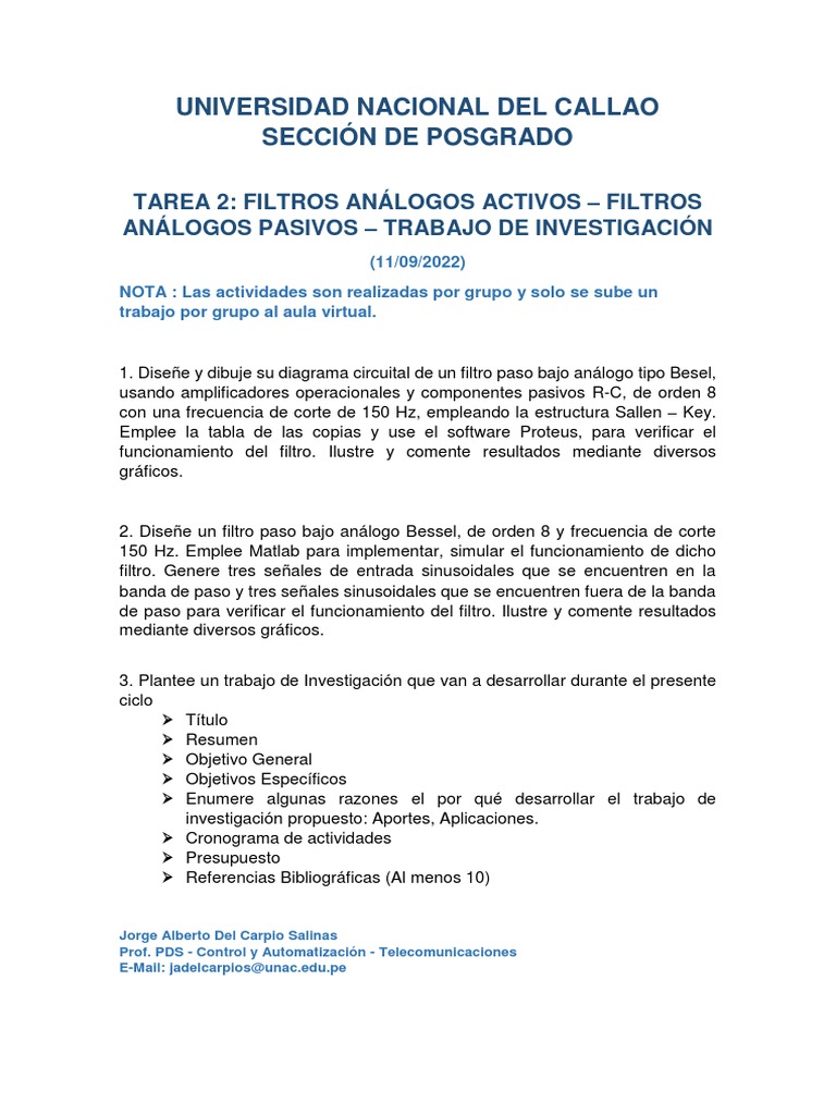 Tarea 2 - Maestria Control y Automatizacion Unac | PDF