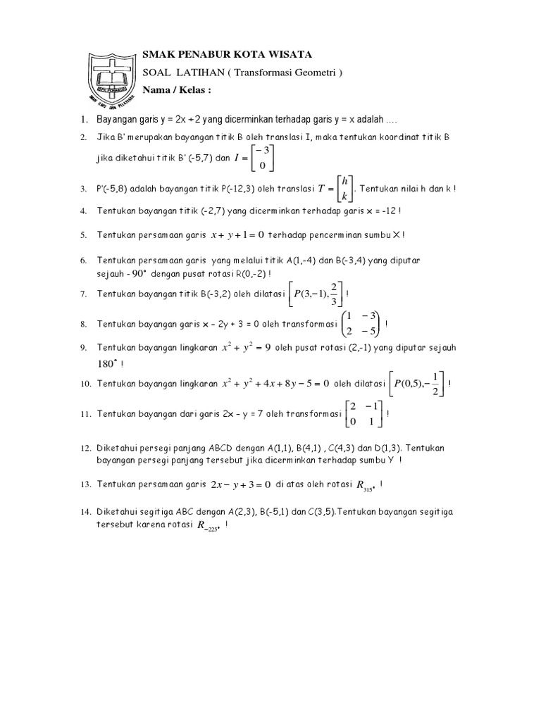 soal latihan Transformasi Geometri | PDF