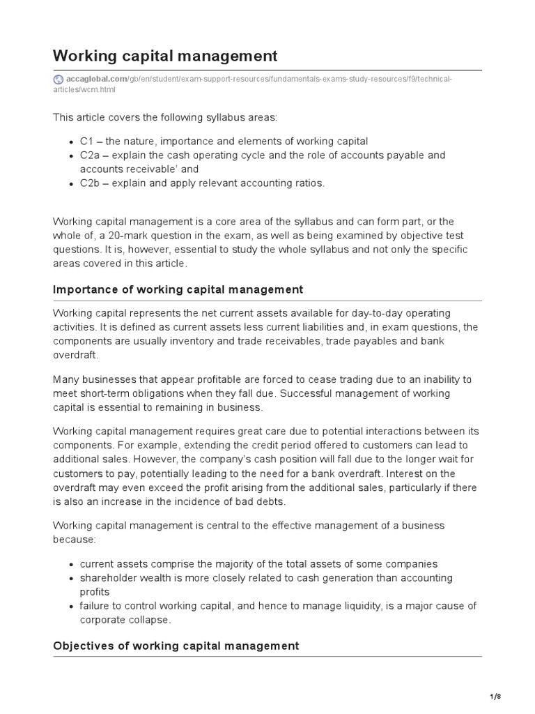 C1 Working Capital Management | PDF