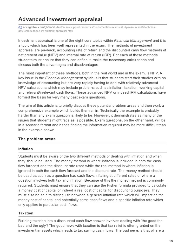 Investment Appraisal for Students | PDF | Net Present Value | Capital Budgeting