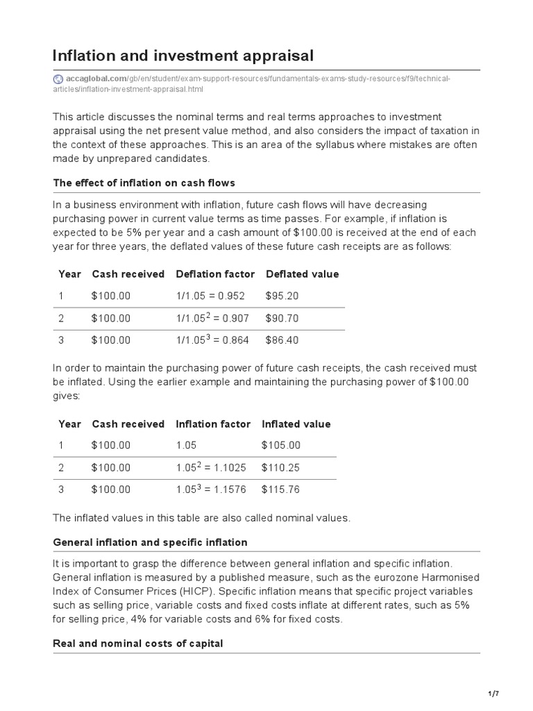 D1 Inflation and Investment Appraisal | PDF | Net Present Value | Inflation
