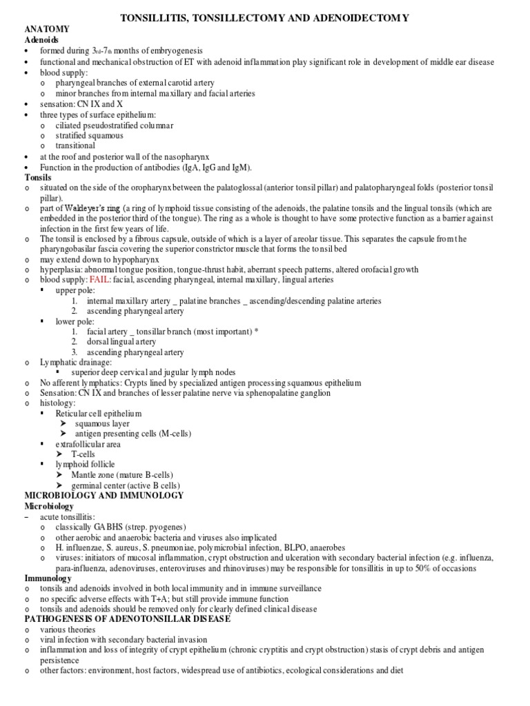 ENT Guide: Tonsillitis & Adenoid Issues | PDF | Tongue | Causes Of Death