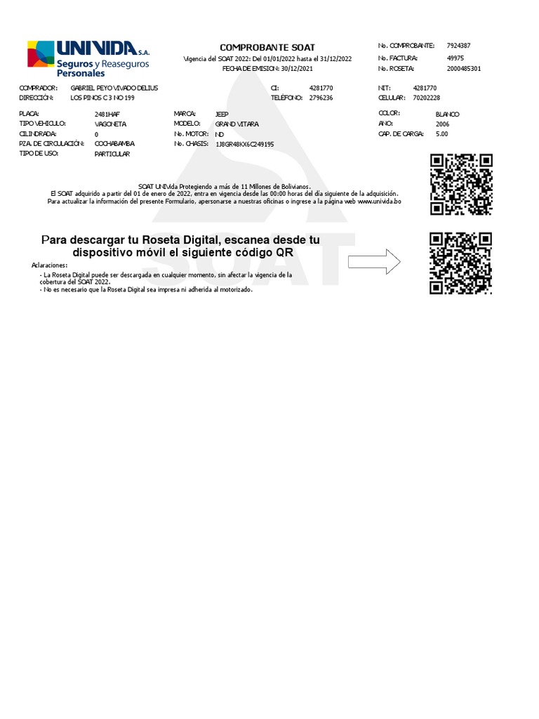 Comprobante SOAT | PDF