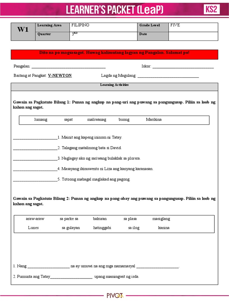 KS2 Filipino 5 Q3 Week 1 AS | PDF