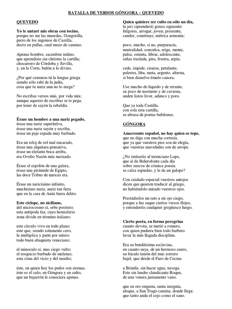 Batalla de Versos Gongora Quevedo | PDF