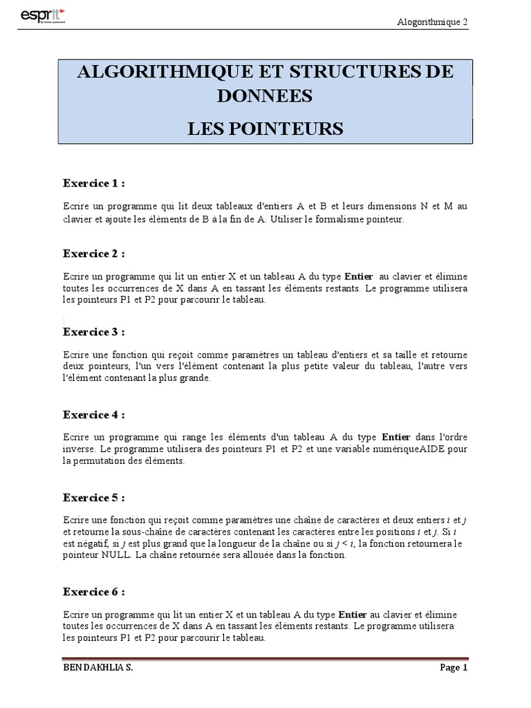 Algorithmique Et Structures de Donnees Les Pointeurs: Exercice 1 | PDF
