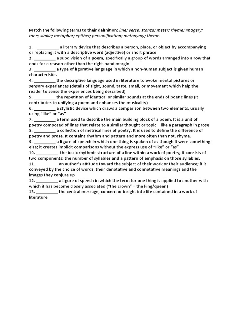Match The Following Terms To Their Definition | PDF