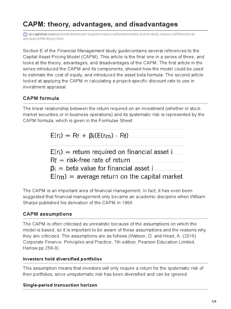 E4 CAPM Theory Advantages and Disadvantages | Download Free PDF | Capital Asset Pricing Model ...