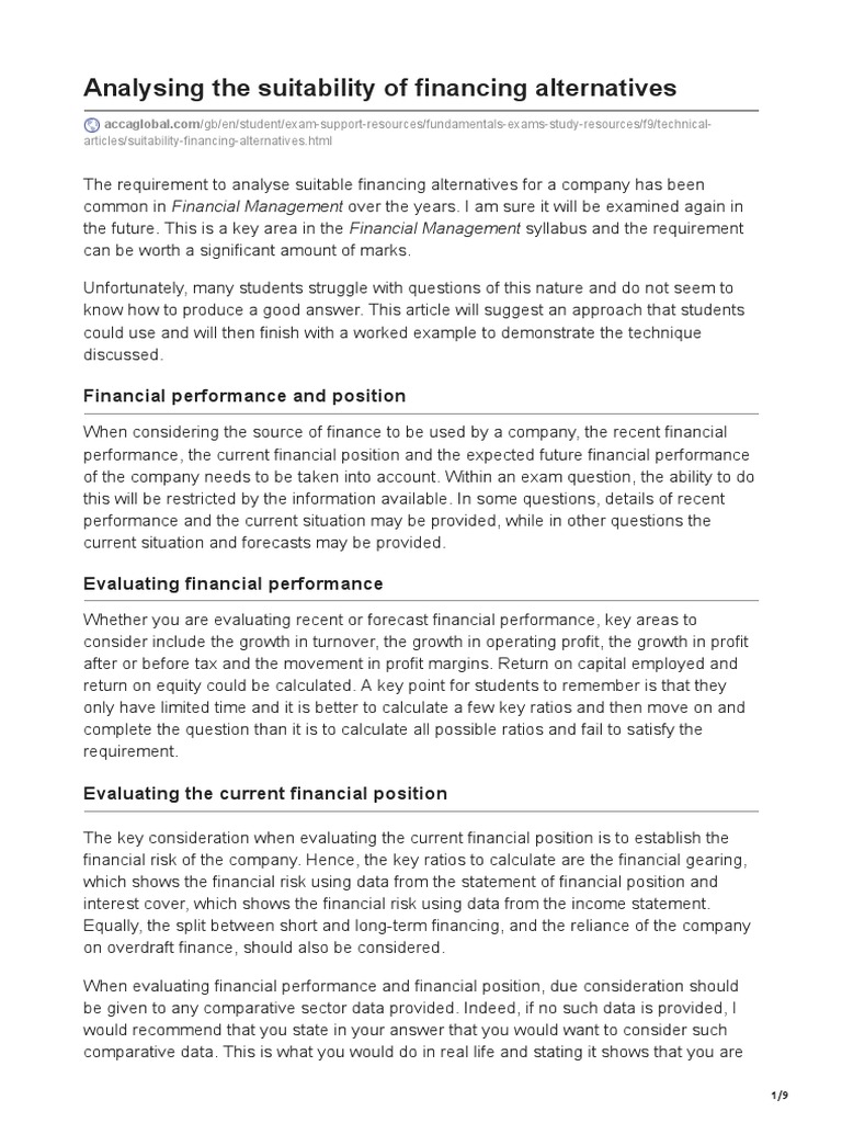 E6 Analysing The Suitability of Financing Alternatives | PDF | Debt ...