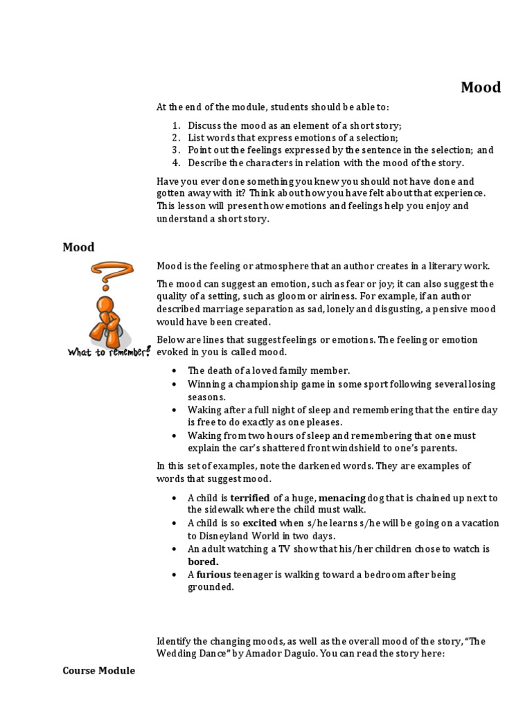 W2 Lesson 2 Mood and Character and Setting - Module | PDF | Feeling ...