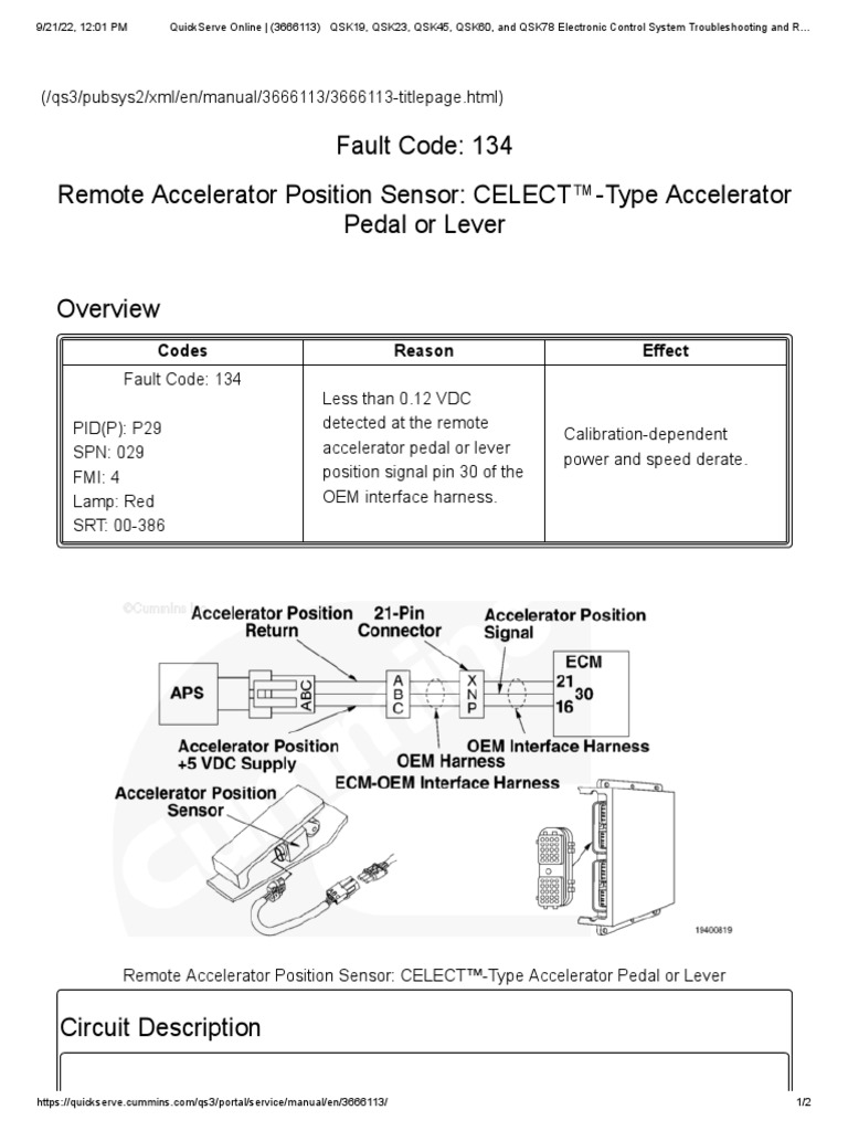 Fault Code: 134 Remote Accelerator Position Sensor: CELECT™-Type Accelerator Pedal or Lever ...