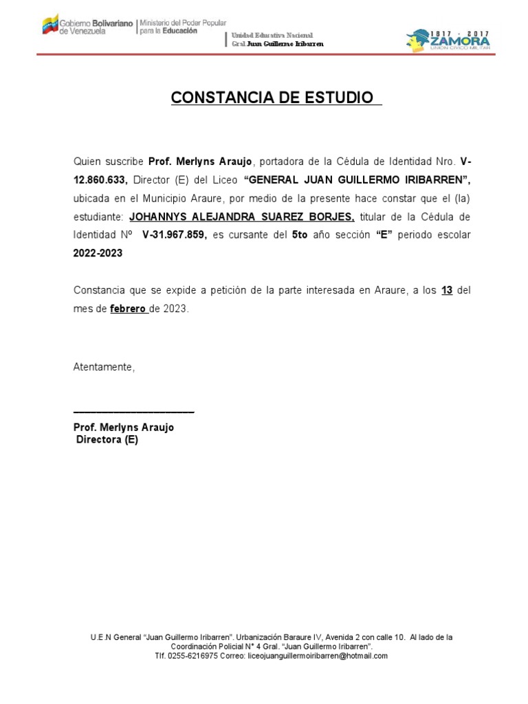 Constancia de Convivencia Escolar | PDF