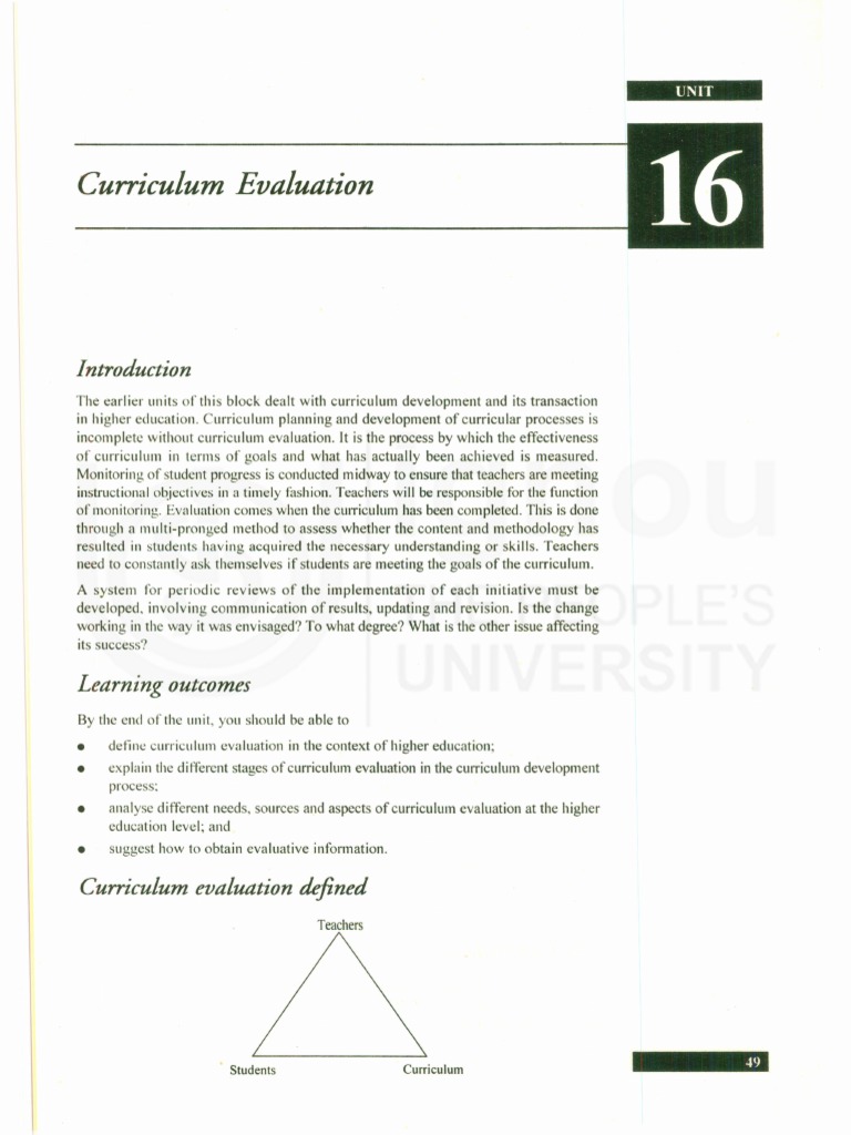 Unit-16 Curric Evaluation | PDF | Evaluation | Curriculum