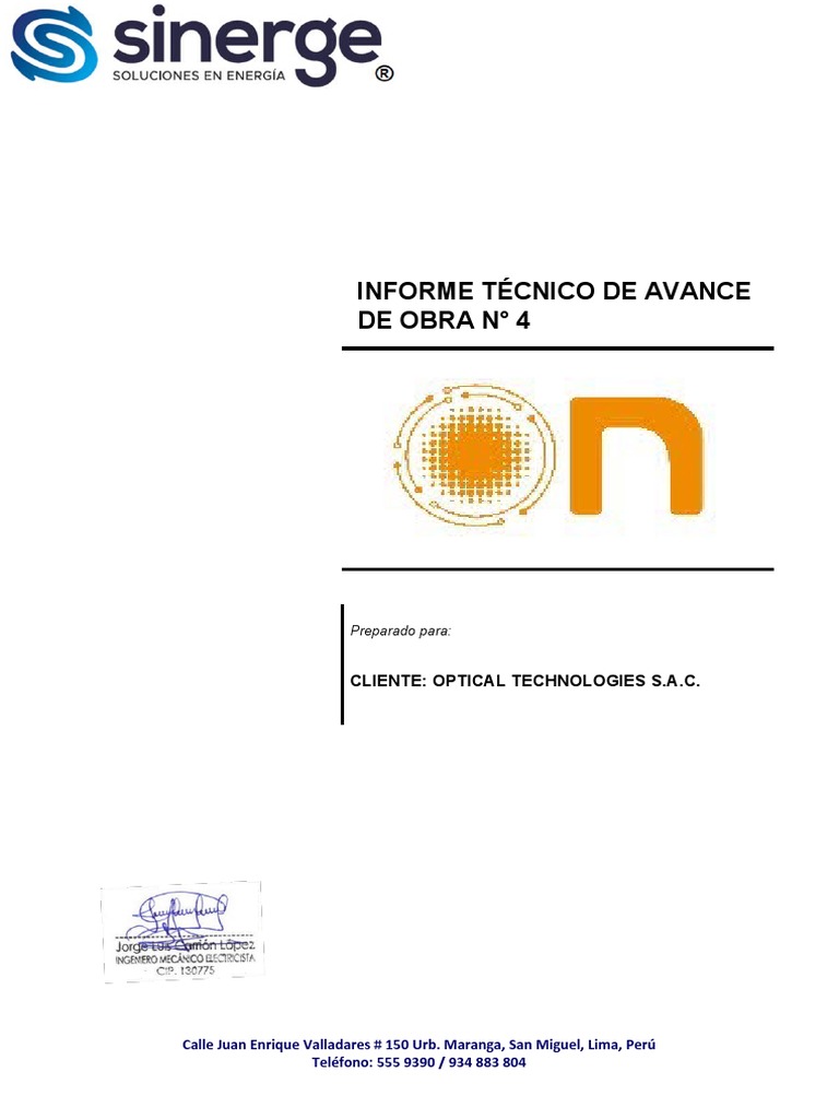 Informe de Avance de Obra N 04 - Optical Technologies S.A.C. | PDF | Lima