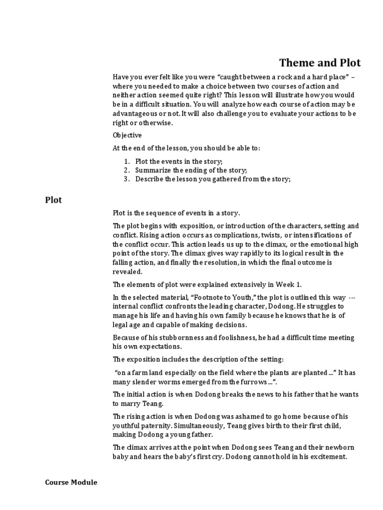 W5 Lesson 3 Theme and Plot and Flashback - Module | PDF | Plot (Narrative)