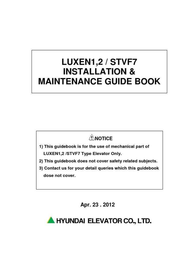 Hyundai - Stvf7 Installation & Maintenance Guide Book | PDF | Elevator ...