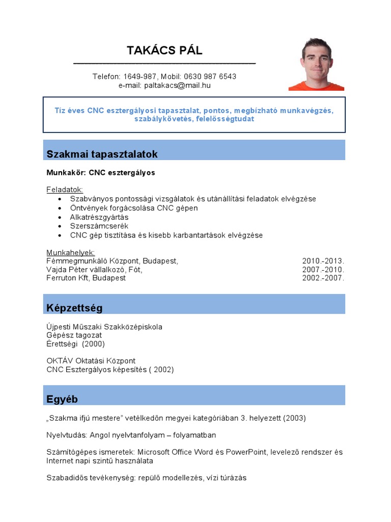 Szakmunka CNC CV | PDF