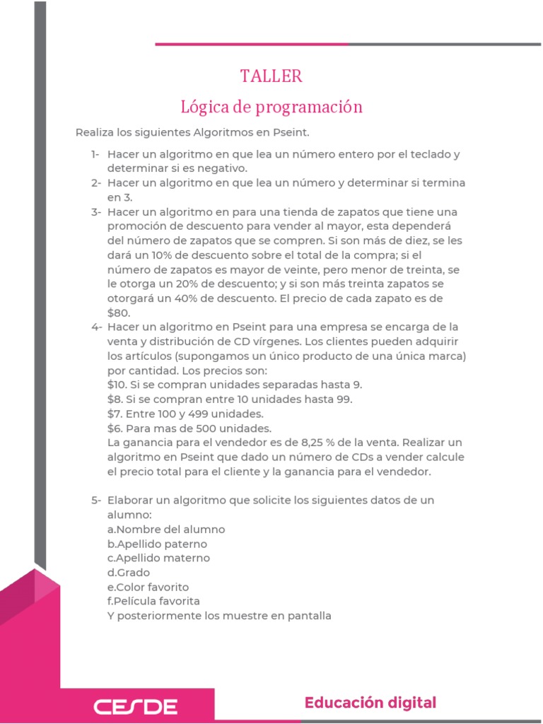 Taller algoritmos | PDF