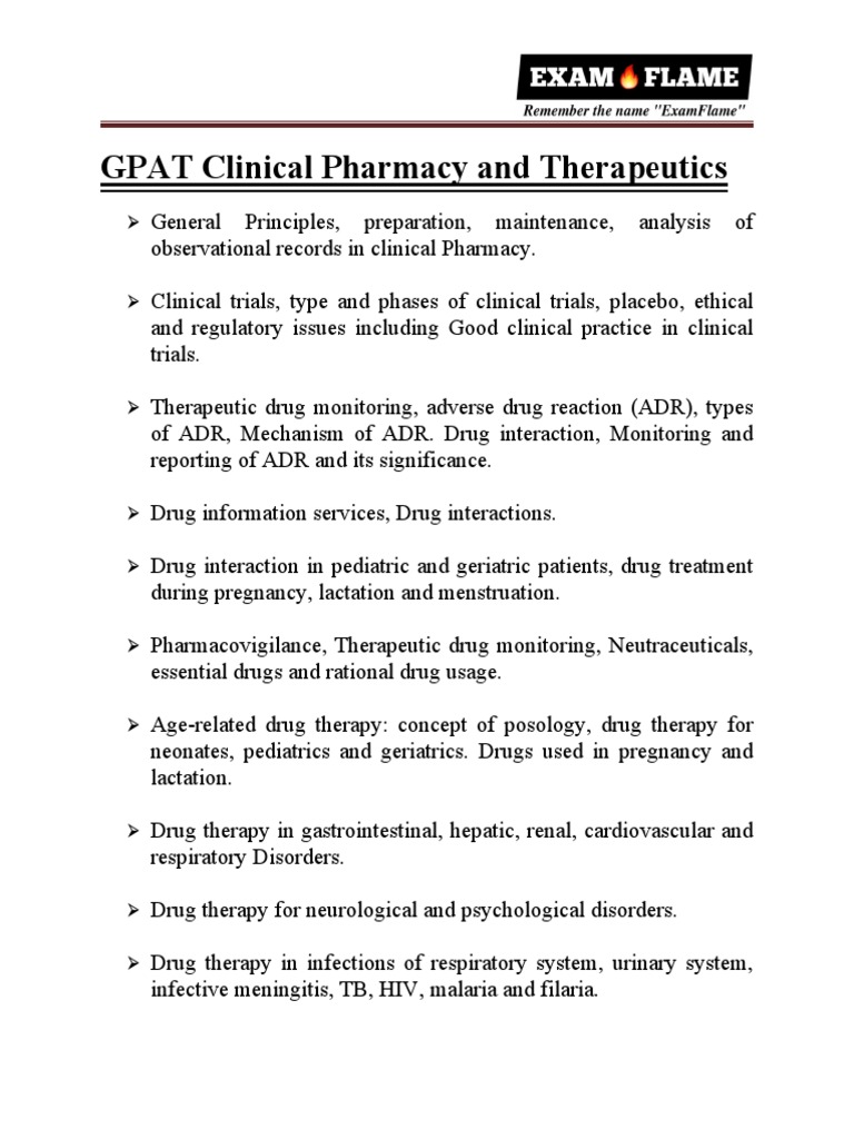GPAT Clinical Pharmacy and Therapeutics Syllabus | PDF