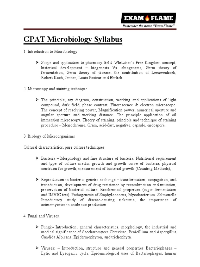 GPAT Microbiology Syllabus | PDF | Bacteria | Microbiology