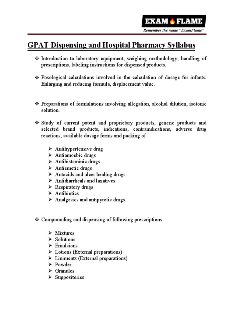 GPAT Dispensing and Hospital Pharmacy Syllabus | PDF