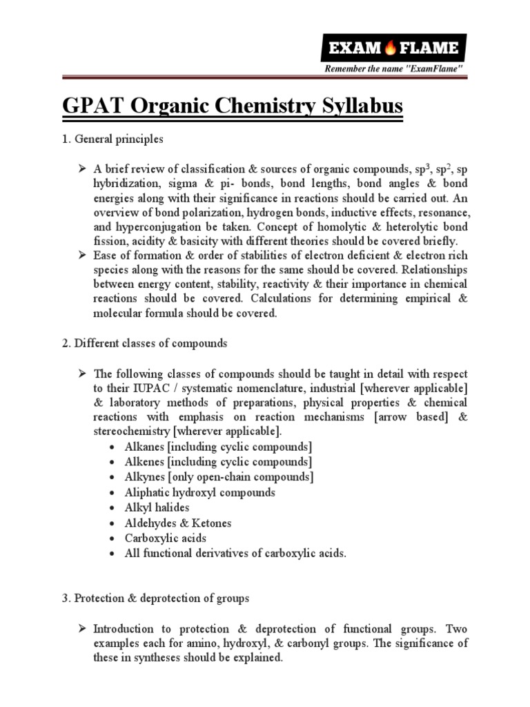 GPAT Organic Chemistry Syllabus | PDF | Aromaticity | Chemical Reactions