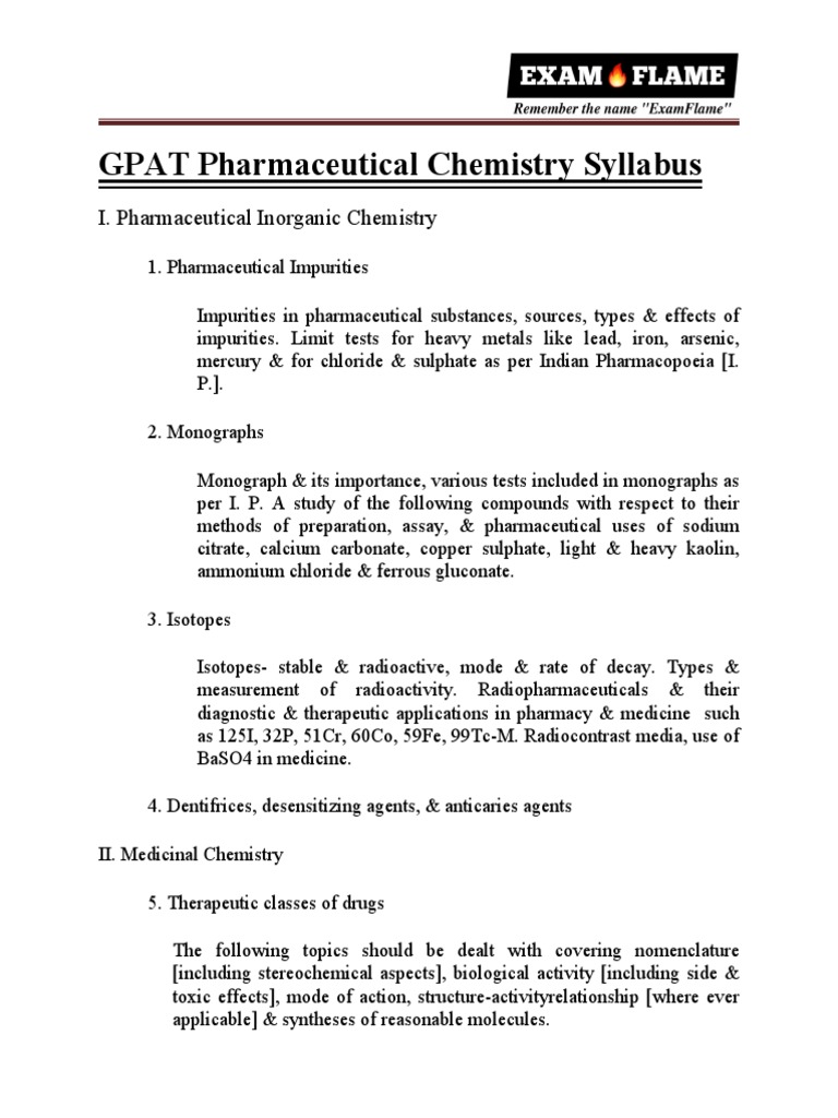 GPAT Pharmaceutical Chemistry Syllabus | PDF | Medicinal Chemistry | Chemistry