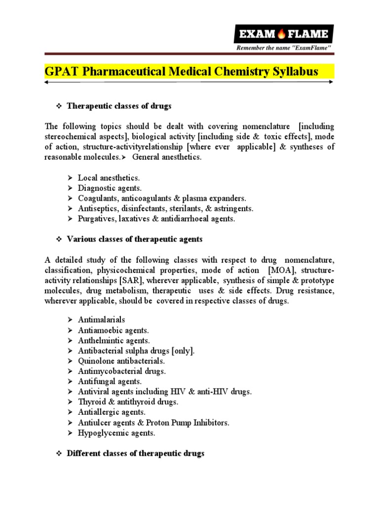 GPAT Pharmaceutical Medical Chemistry Syllabus | PDF | Enantioselective ...