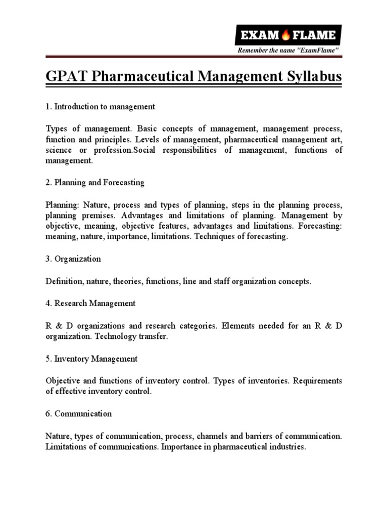 GPAT Pharmaceutical Management Syllabus | PDF
