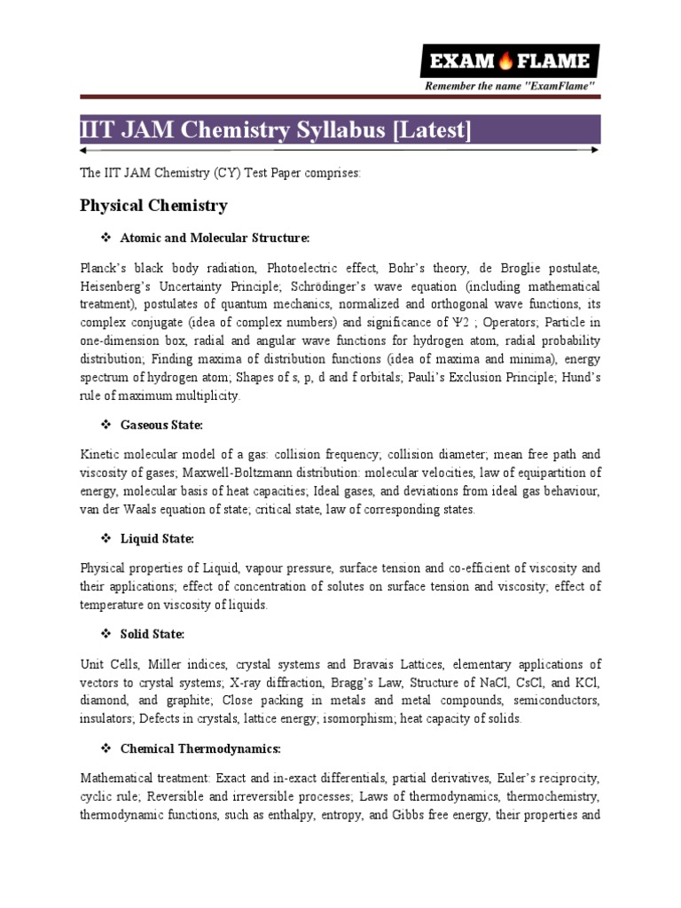 IIT JAM Chemistry Syllabus | PDF | Chemical Bond | Chemical Reactions