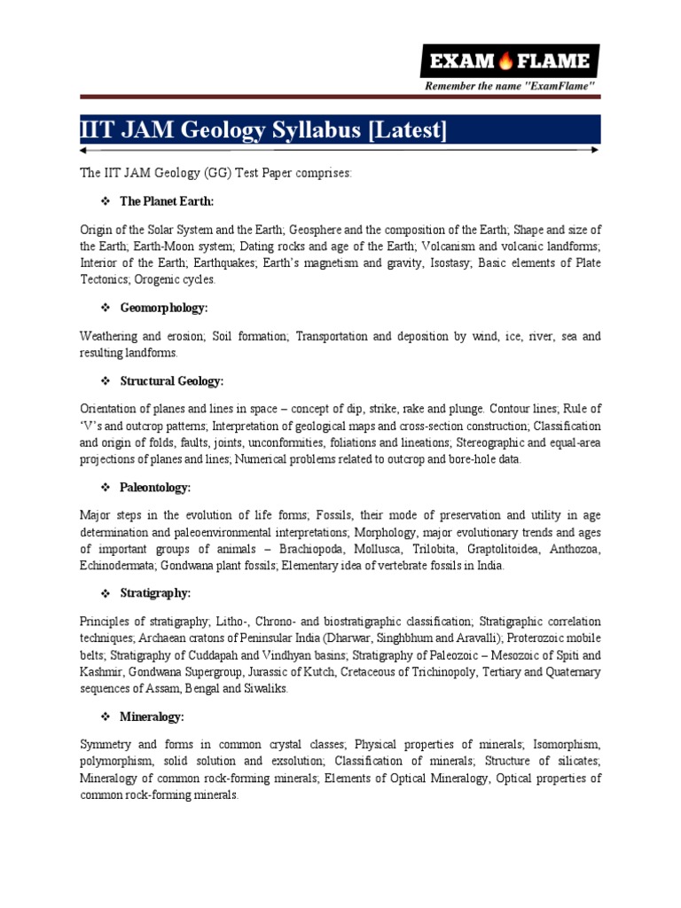IIT JAM Geology Syllabus | PDF | Rock (Geology) | Geology