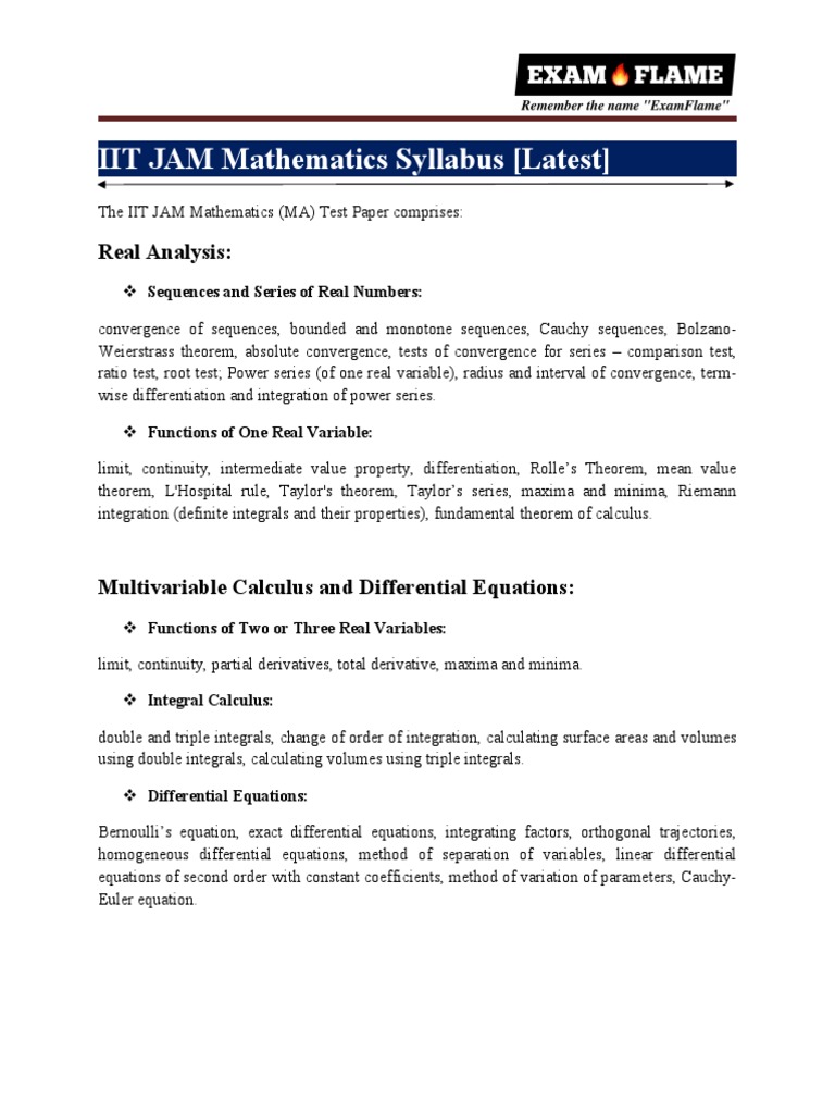 IIT JAM Mathematics Syllabus | PDF