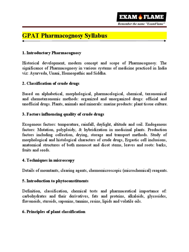 GPAT Pharmacognosy Syllabus | PDF