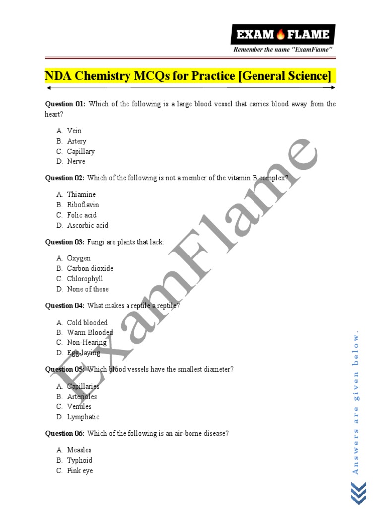 NDA Chemistry MCQs For Practice | PDF | Chemical Reactions | Metals