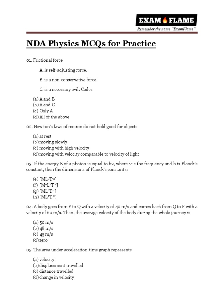 NDA Physics MCQs for Exam Preparation | PDF | Gases | Mass