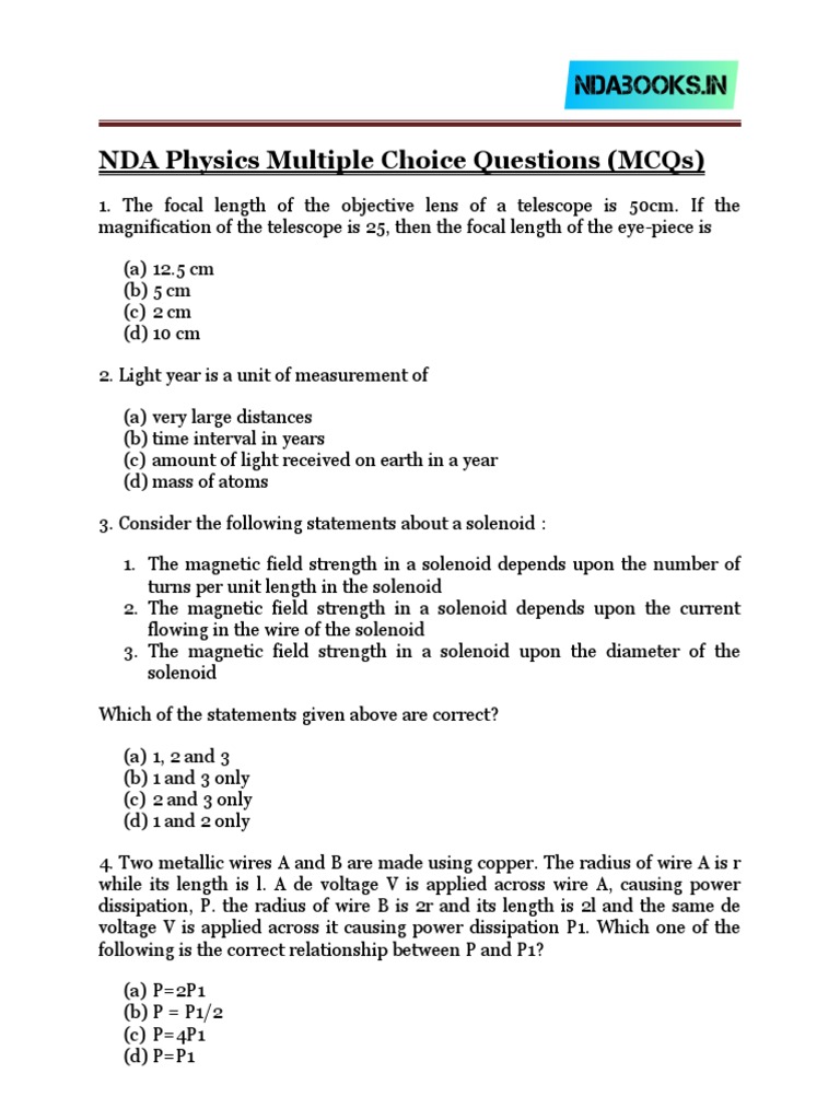NDA Physics Multiple Choice Questions-Ndabooks - in | PDF | Potential ...