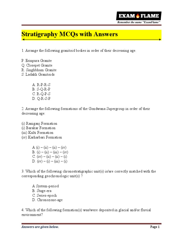 Stratigraphy MCQs With Answer | PDF | Geologic Time Scale | Geology