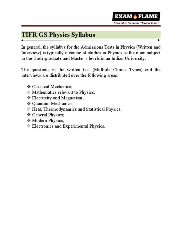 TIFR GS Physics Syllabus | PDF