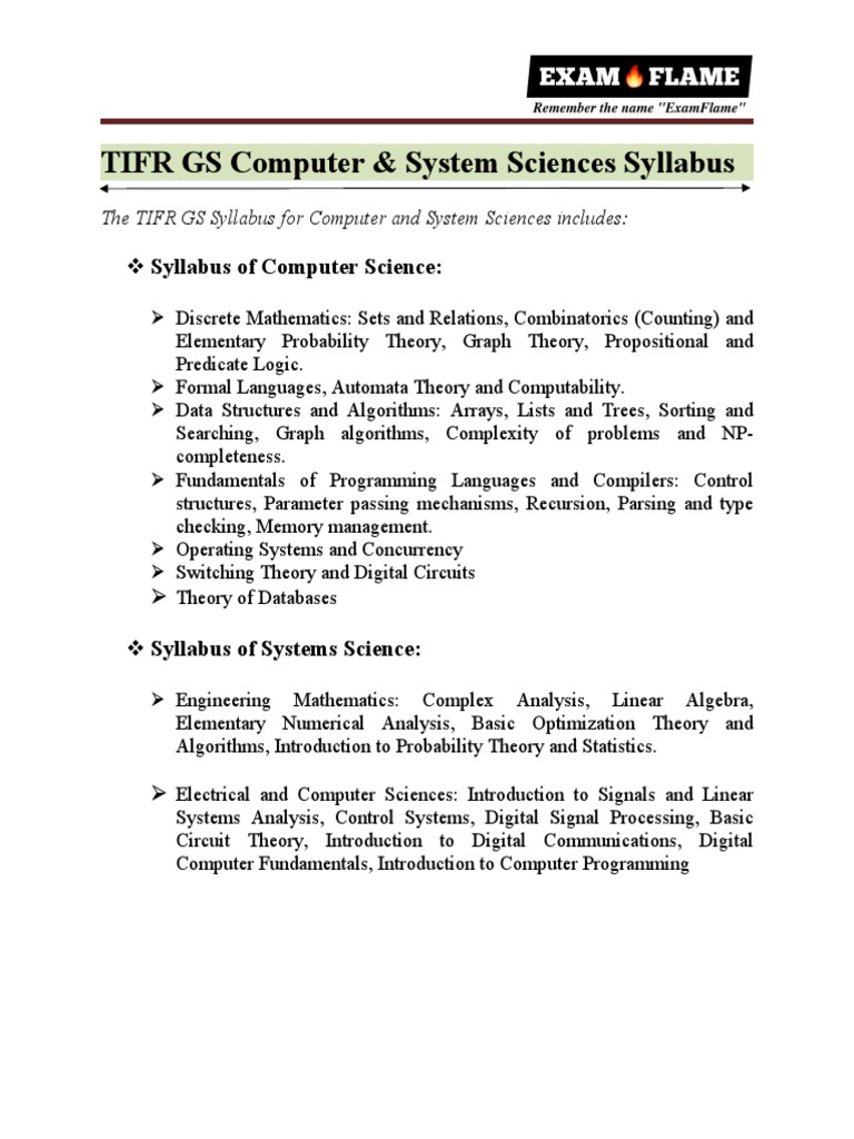 TIFR GS Computer Science Syllabus | PDF