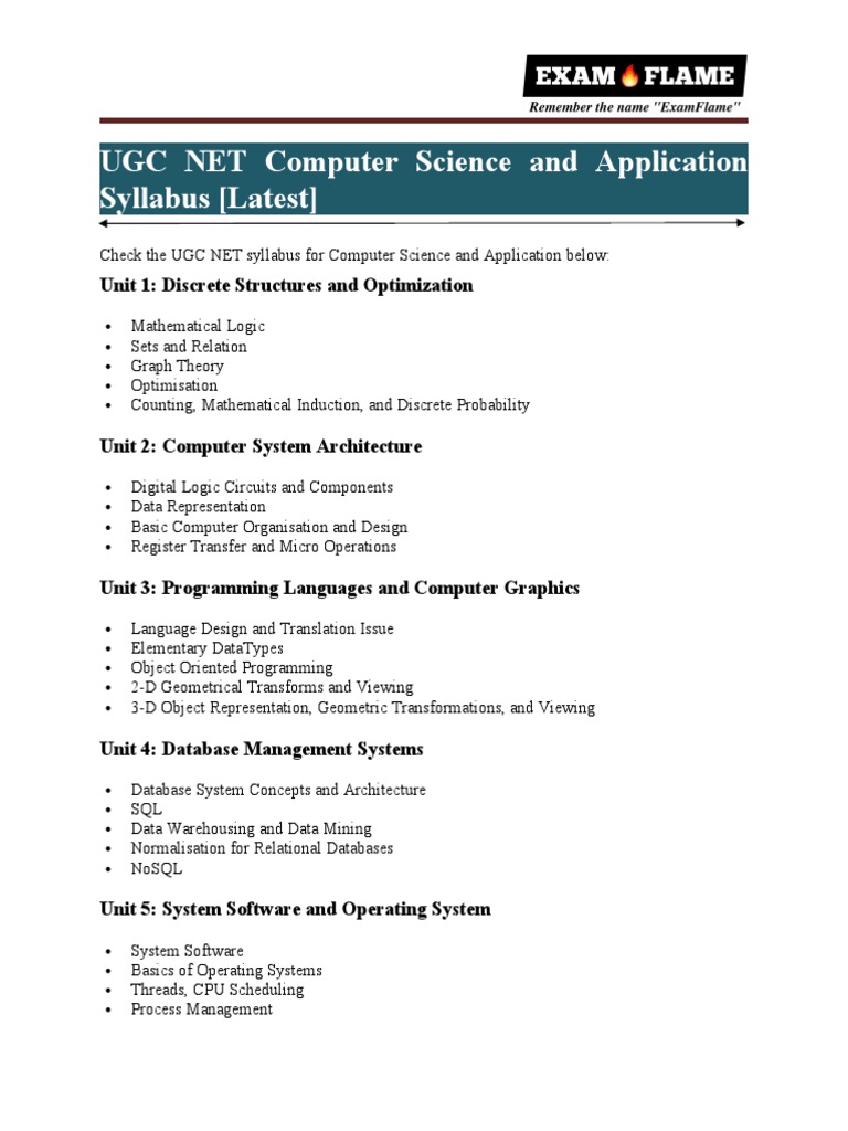 UGC NET Computer Science and Application Syllabus | PDF