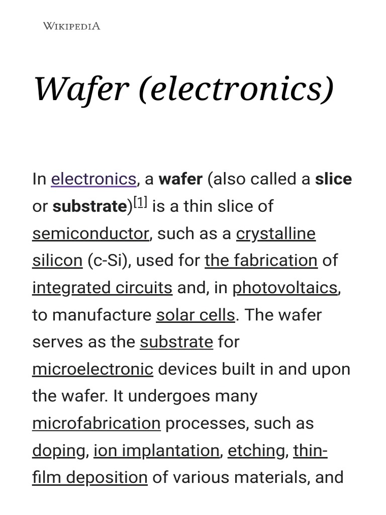 Wafer (Electronics) - Wikipedia | PDF | Wafer (Electronics) | Semiconductors