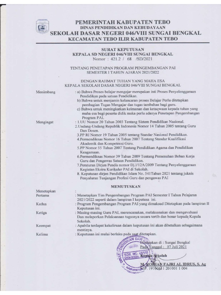 SK Program Pengembangan PAI | PDF